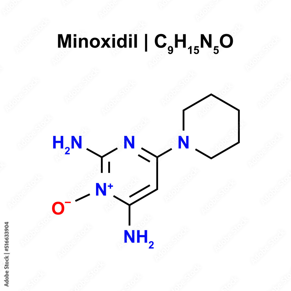 Minoxidil Molecule (C9H15N5O) Chemical Structure. Vector Illustration ...