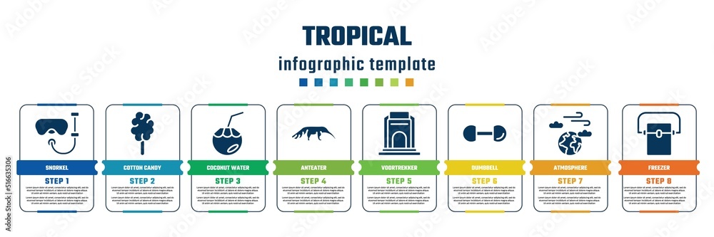 tropical concept infographic design template. included snorkel, cotton ...