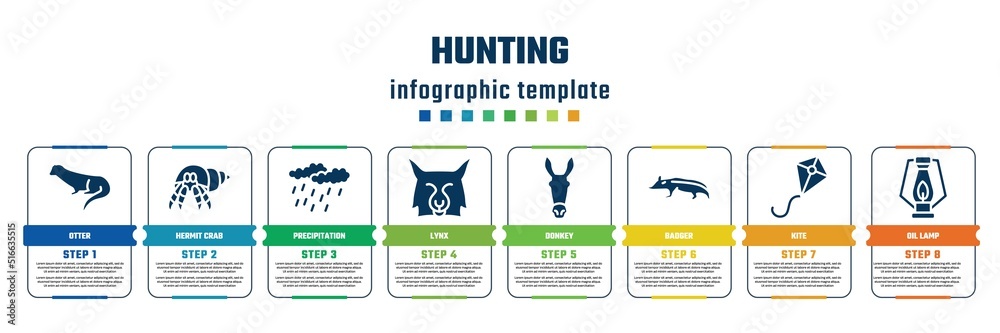 hunting concept infographic design template. included otter, hermit ...