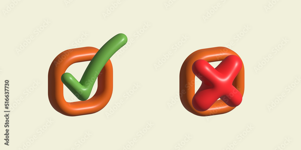 Tick 3d icon set. check mark icon. Red and Green Check Mark. check box ...
