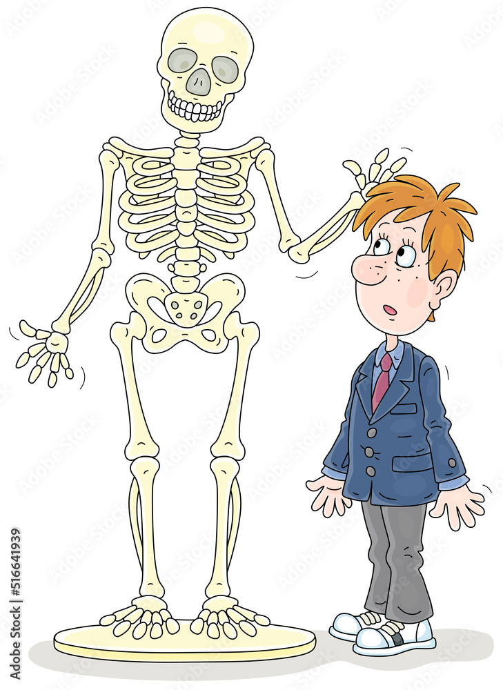 Comical situation with a funny schoolboy studying a structure of a ...