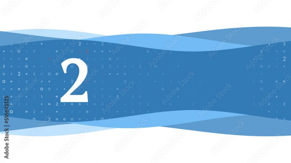 Animation of blue banner waves movement with white number two symbol on ...