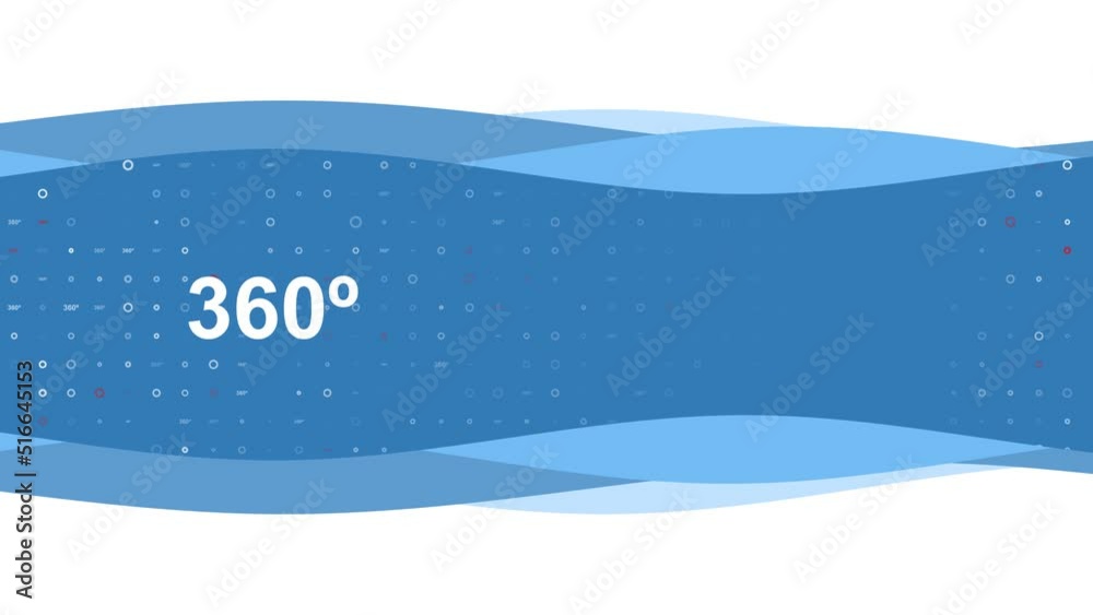 Animation of blue banner waves movement with white 360 degree symbol on ...