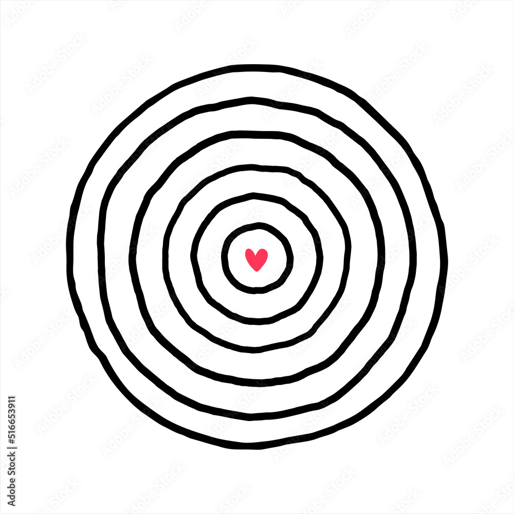 Hand drawn round shape made of uneven artistic concentric circles ...