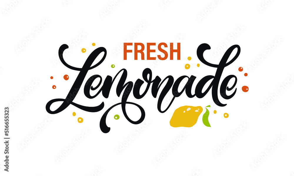 Fresh Lemonade handwritten text isolated on white background. Elegant ...