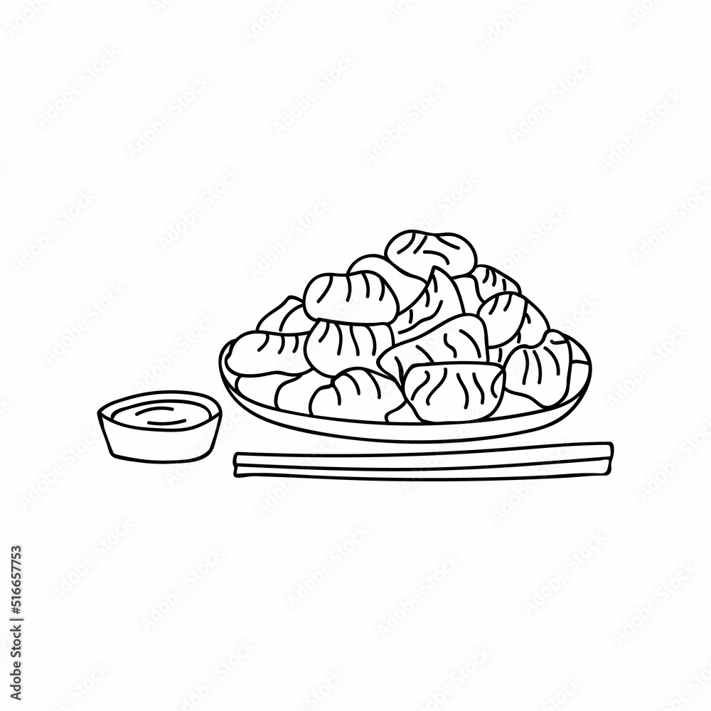 Gyoza doodle illustration in vector. Chinese dumplings doodle ...