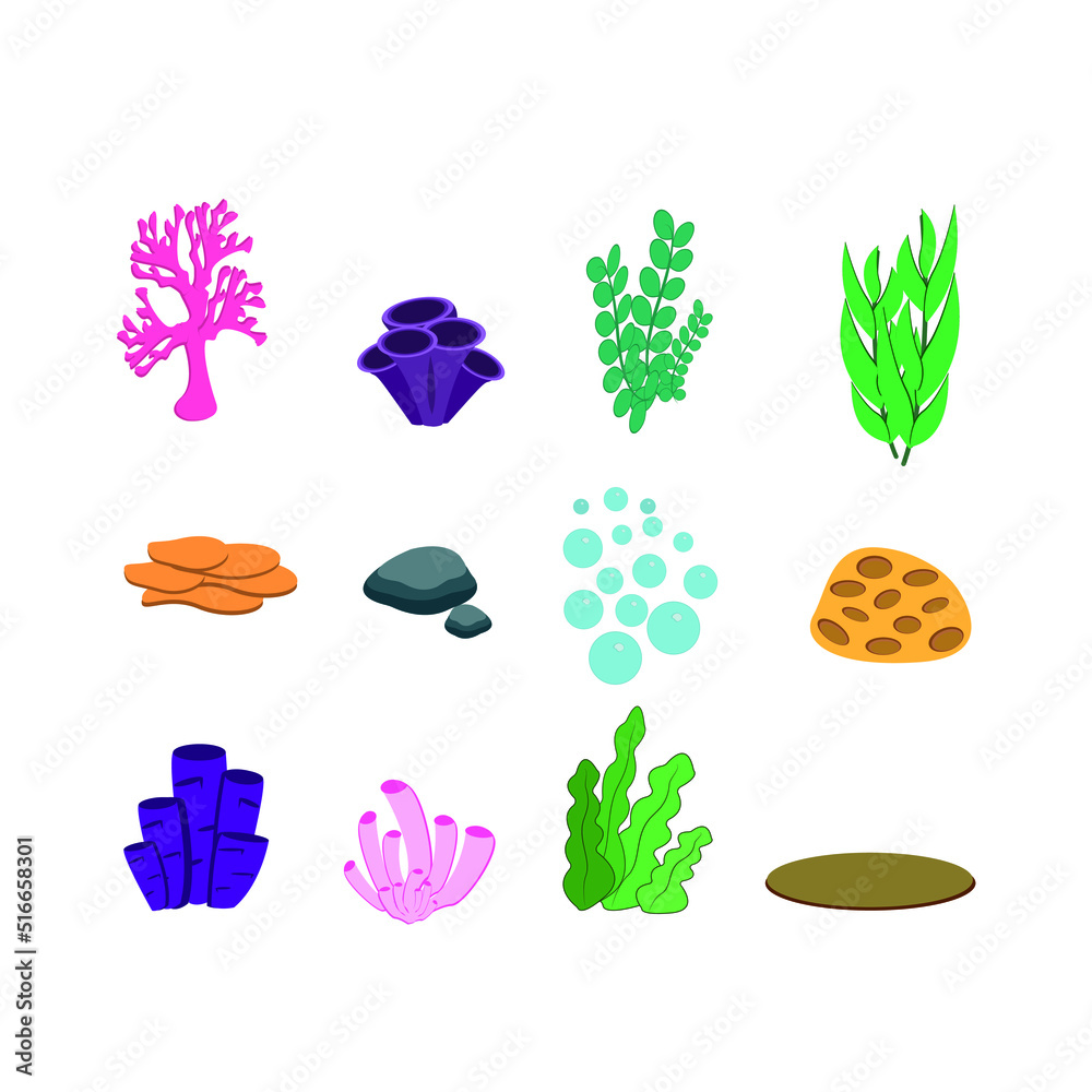 Vector ocean world. Exotic seascapes with seaweeds. Colorful background ...