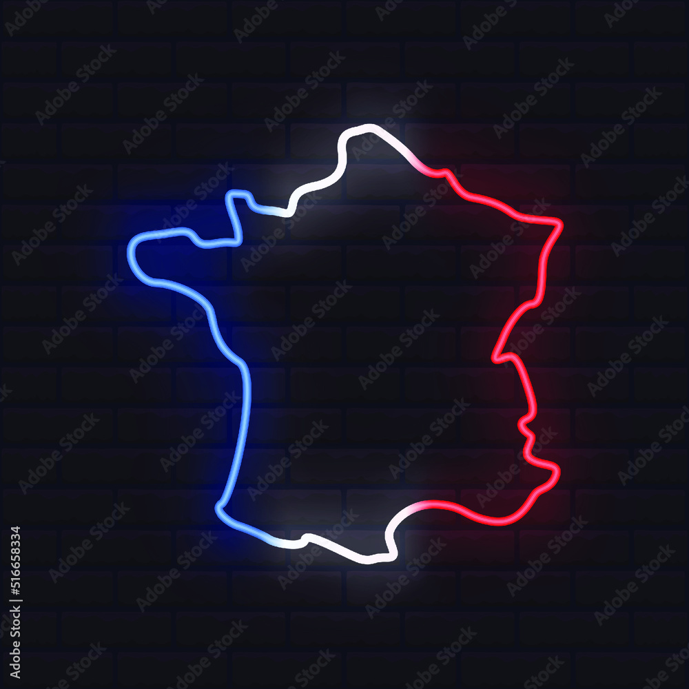neon colorful france map outline design concept. editable brightness ...