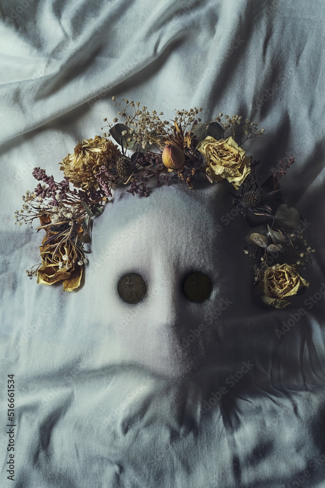 Death and funeral concept image. Sheet covered face with old Victorian ...