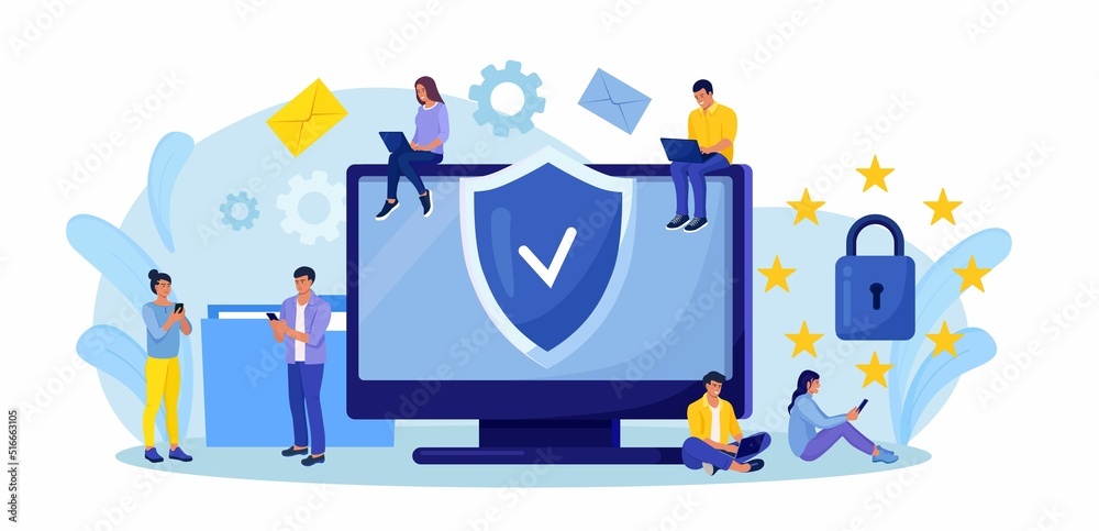 Shield with lock on computer screen as symbol of general data ...