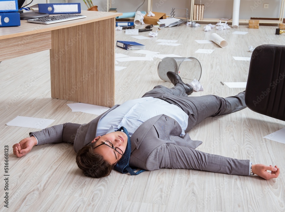 Businessman dead on the office floor Stock Photo | Adobe Stock