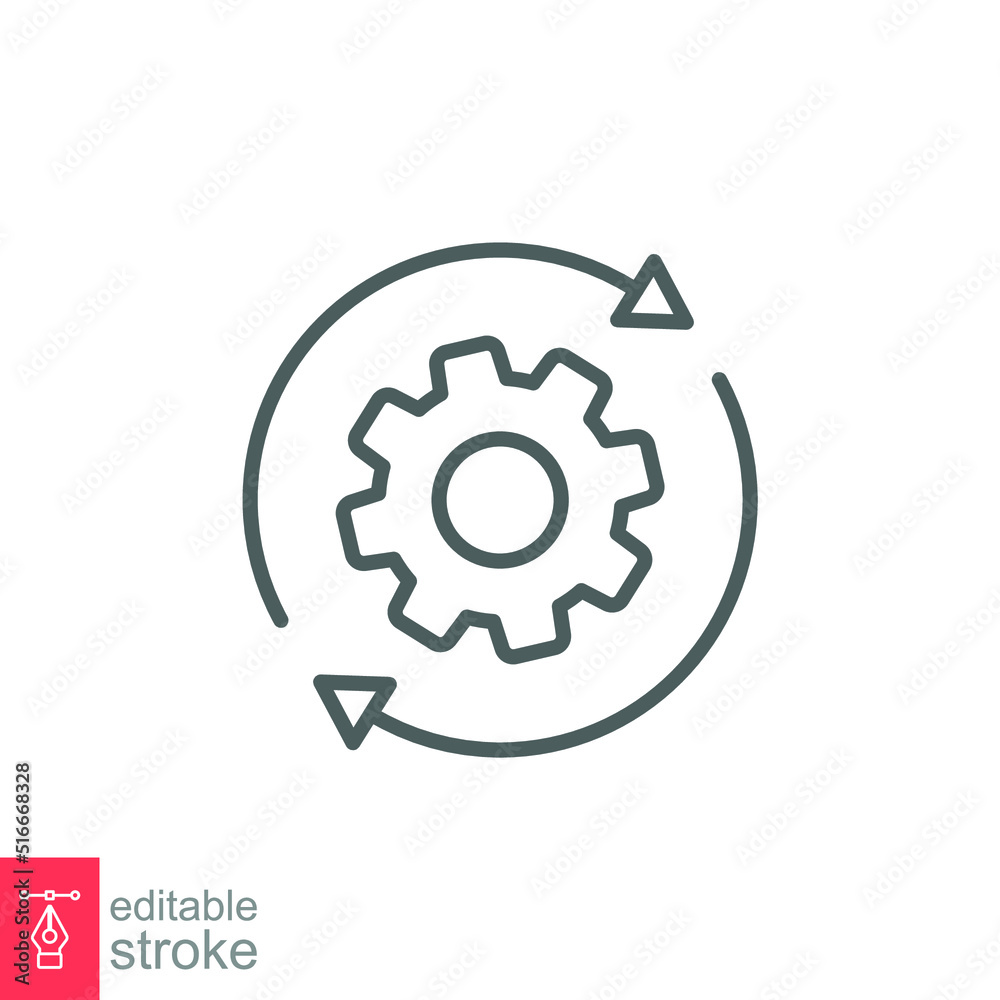 Workflow icon. Simple outline style. Operations, procedure, cog, gear ...