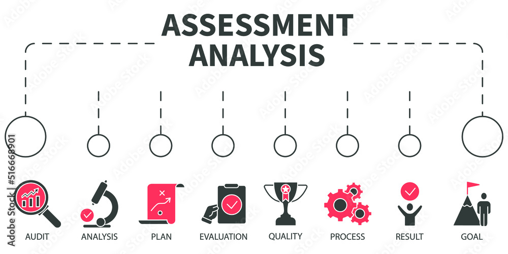 Assessment Analysis Vector Illustration concept. Banner with icons and ...