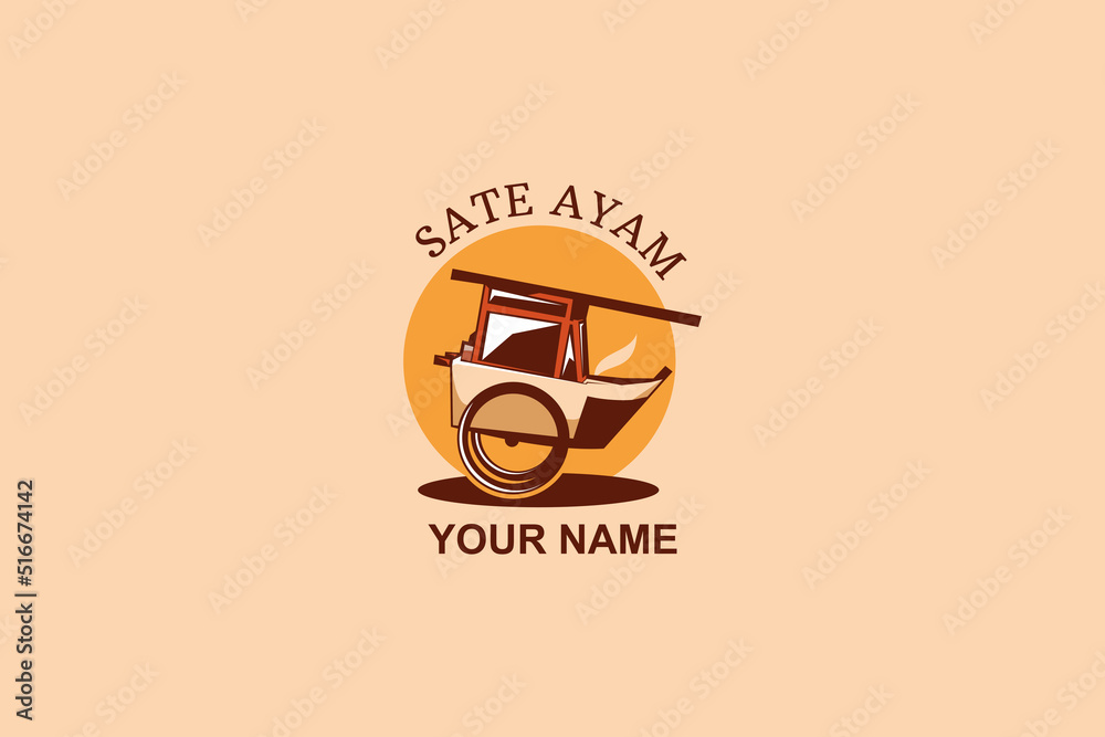 Translation: Chicken Satay. vector illustration. Vendor logo. Suitable ...