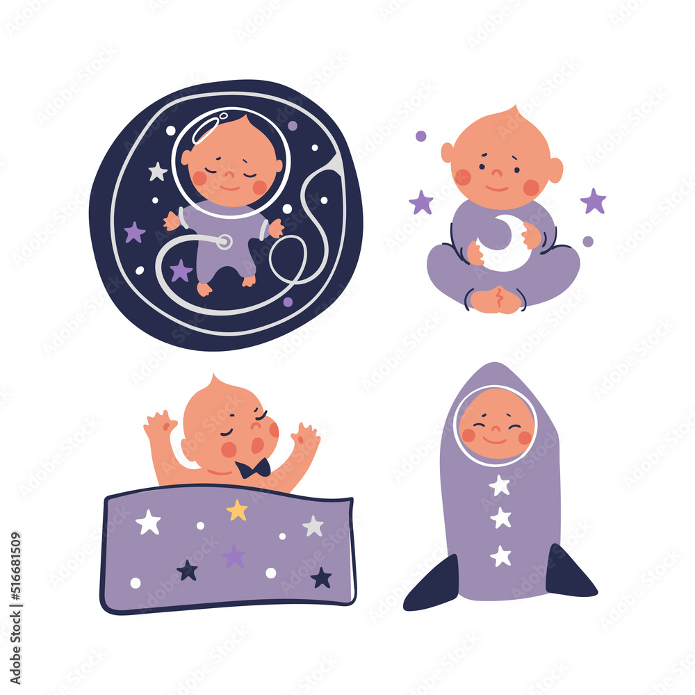 A set of illustrations with a newborn baby, a little boy in the womb ...