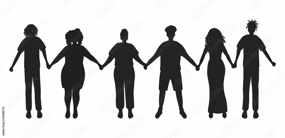 Stockvector Black people holding hands. Black silhouettes of black men ...