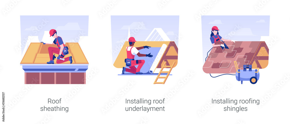 Vetor de Private house roofing isolated concept vector illustration set ...