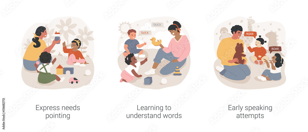 Infants development milestone isolated cartoon vector illustration set ...