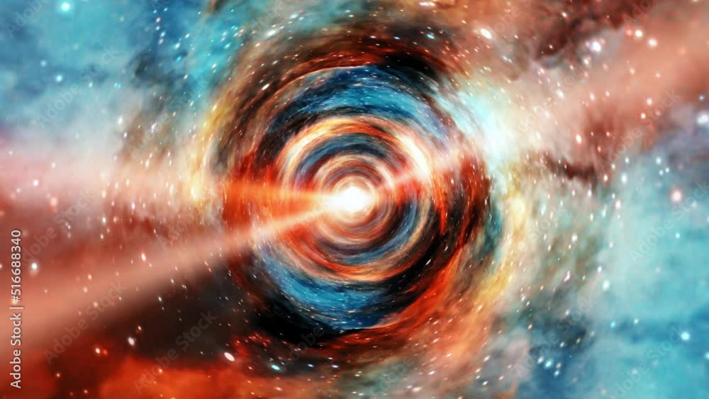 Abstract colorful hyperspace tunnel through galaxy space warp vortex ...