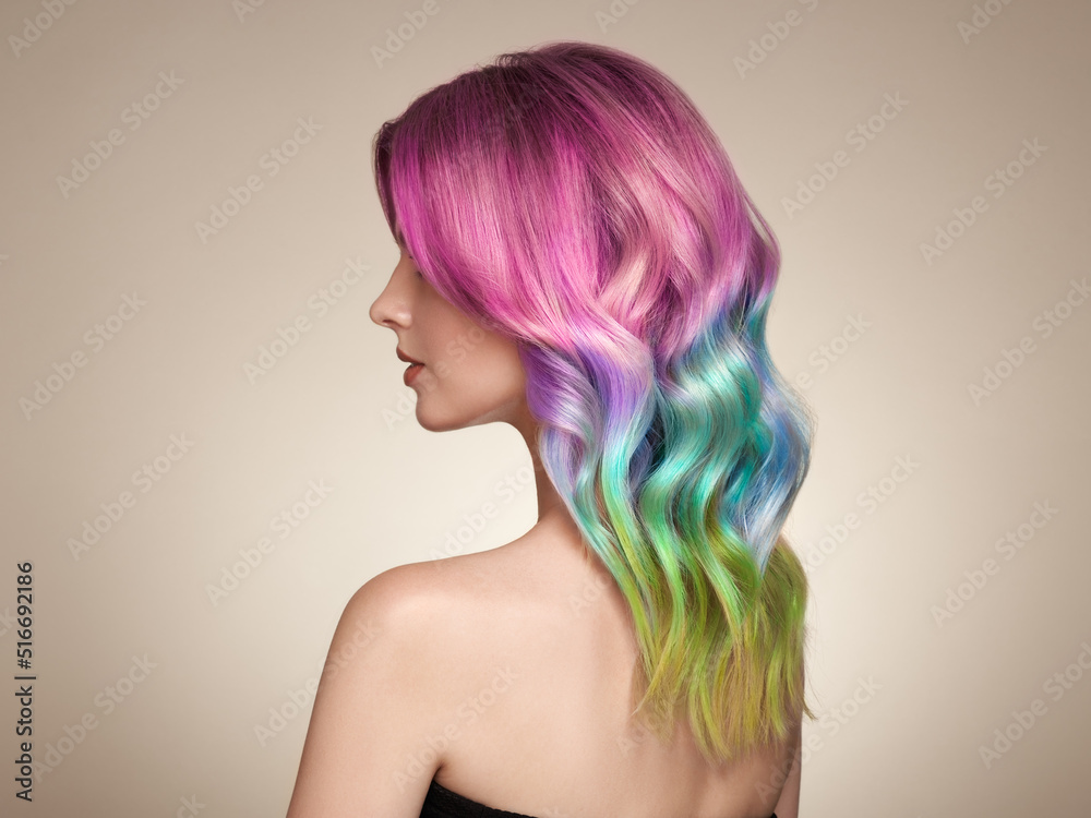 Beauty Fashion Model Girl with Colorful Dyed Hair. Girl with perfect ...