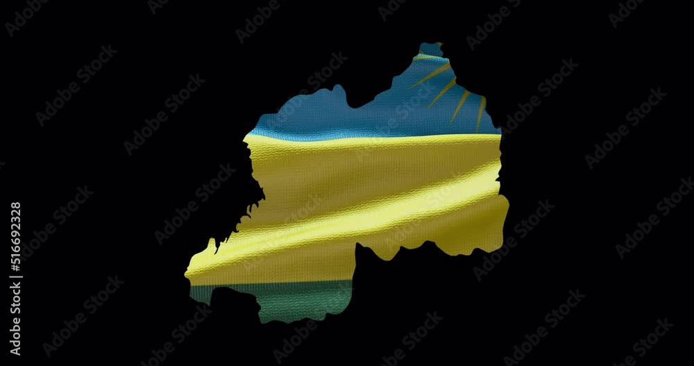 Rwanda outline with waving national flag. Alpha channel background ...