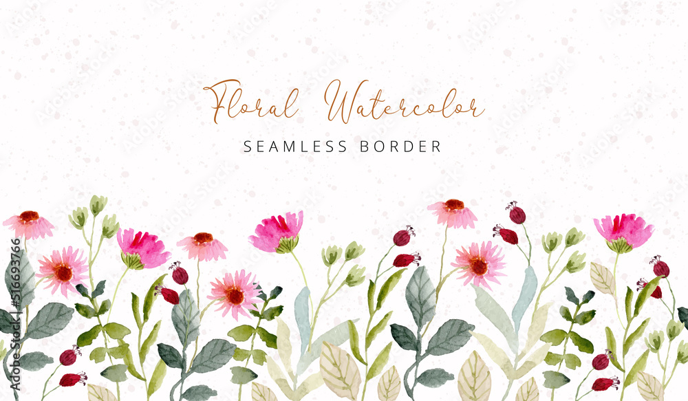 pink green floral watercolor seamless border Stock Vector | Adobe Stock