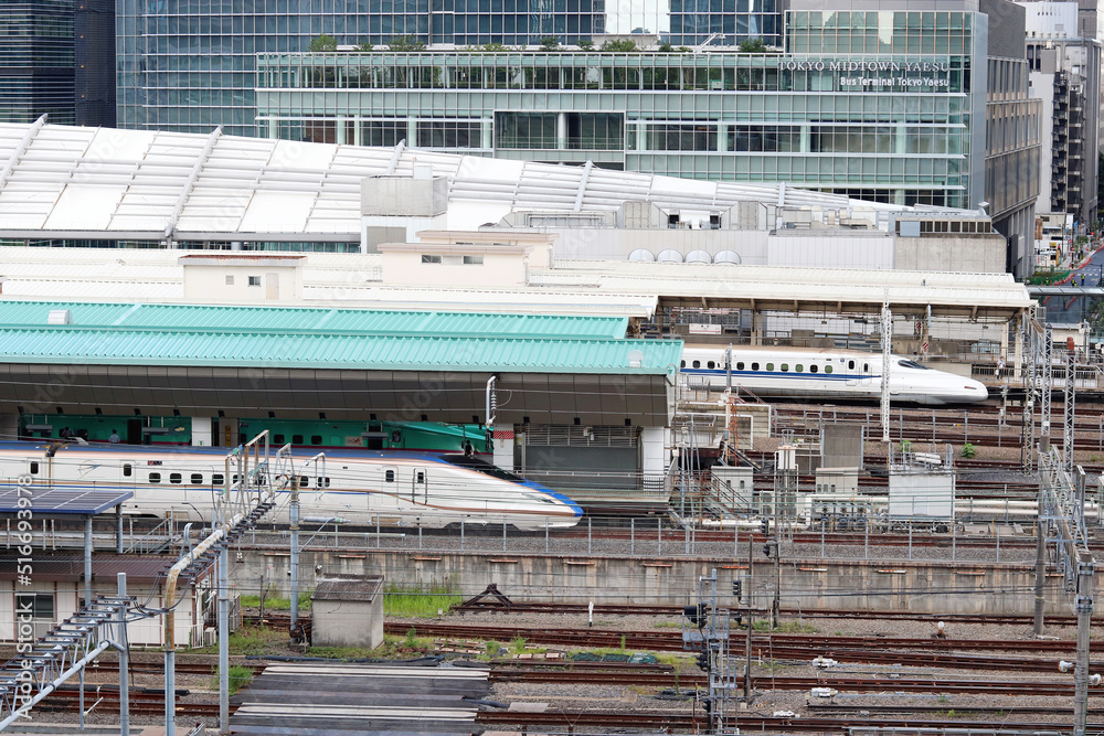 TOKYO, JAPAN - July 7, 2022: Overhead view of Tokyo Station with a ...