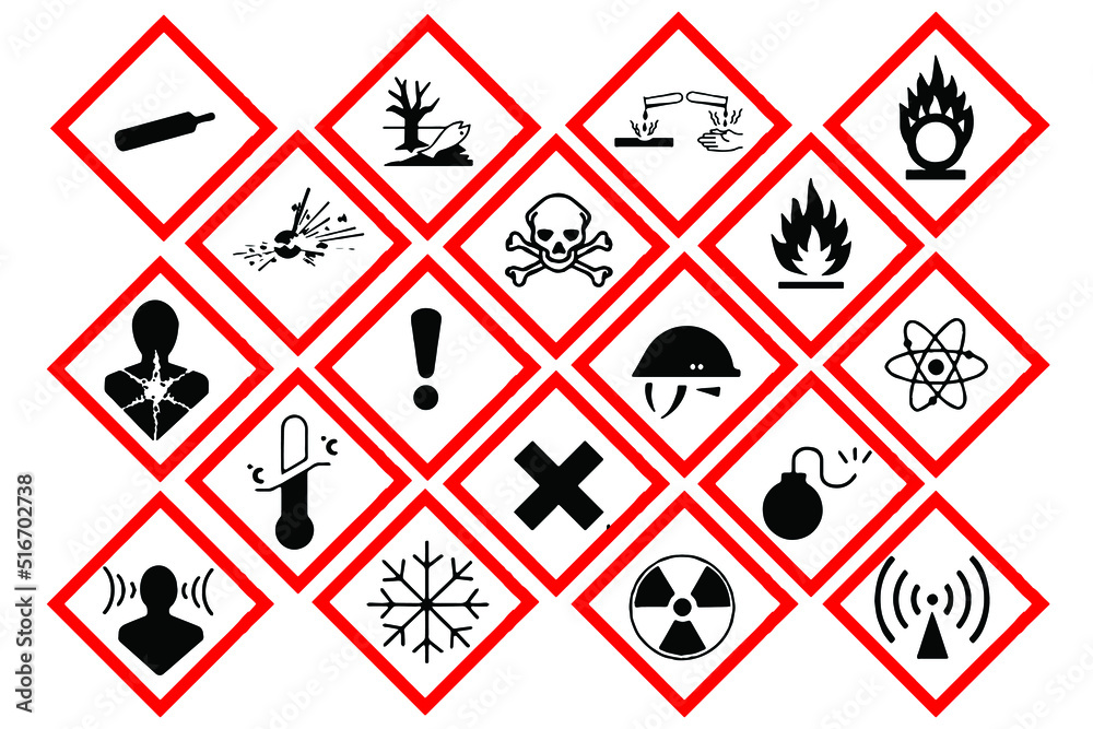 Hazard warning symbol icons Ghs safety pictograms. Stock Illustration ...