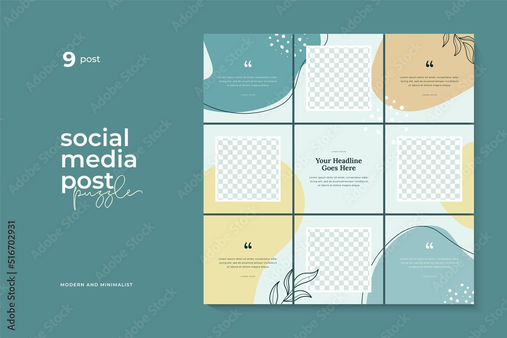 instagram puzzle template, abstract element instagram post design ...