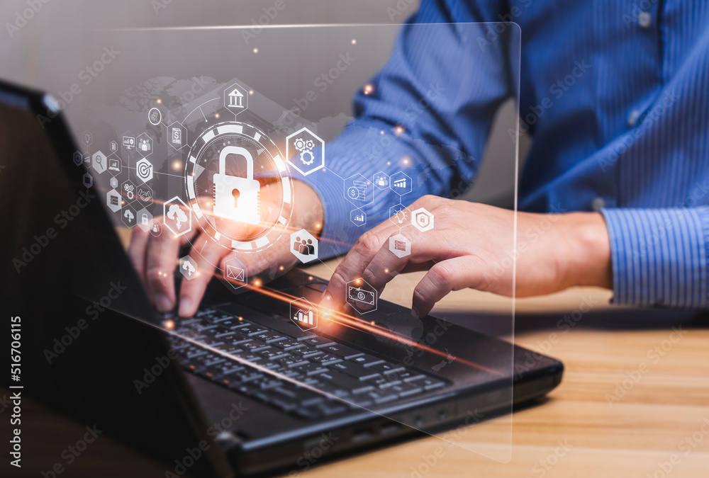 Foto de Data protection privacy concept and Internet Security and Cyber Network. data protection ...