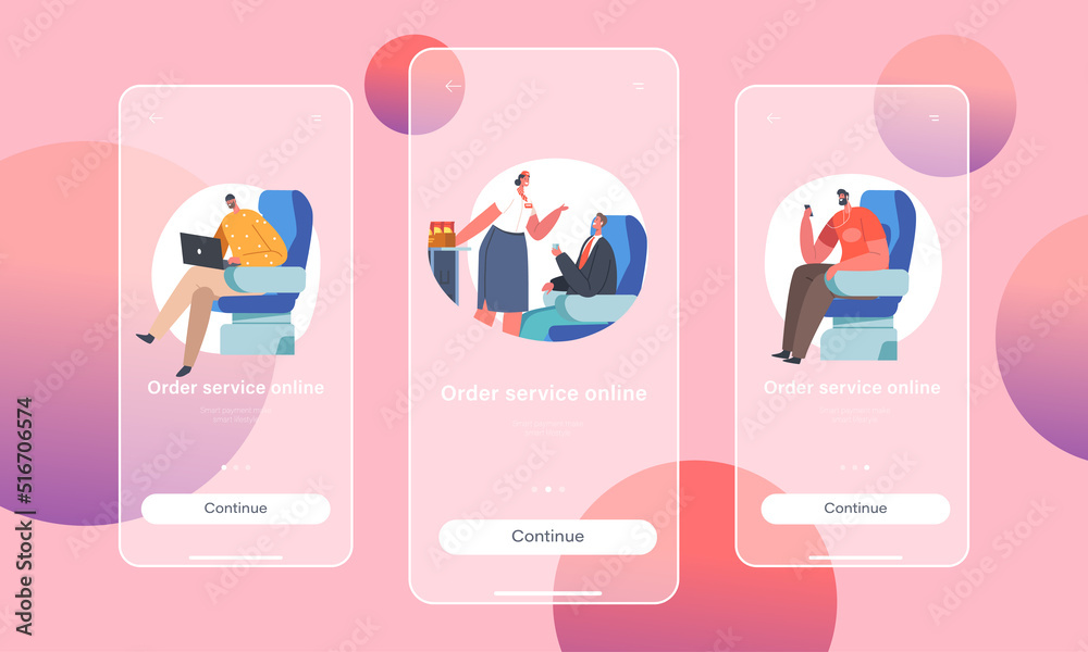 Order Service Online Mobile App Page Onboard Screen Template. Airplane ...