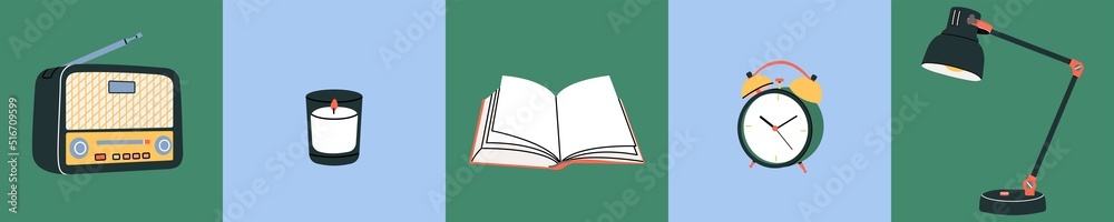 Set of desktop items hand drawn in a modern style. Vector flat line ...