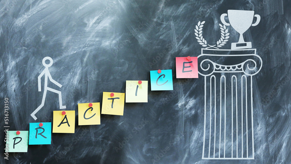 ภาพประกอบสต็อก Practice make steps to success, wealth and prosperity in ...