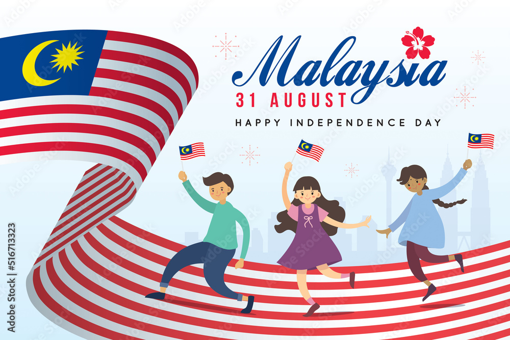 31 August - Malaysia Independence Day. Cartoon Malaysia citizen holding ...