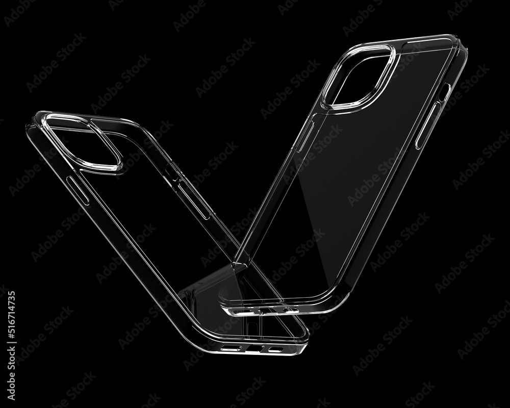 3d illustration of transparent glassy mobile phone case protection ...