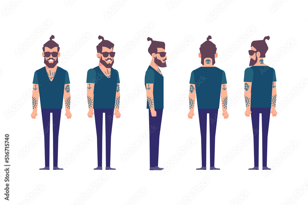 Vetor de Man, male, guy front, side, back view flat vector character ...