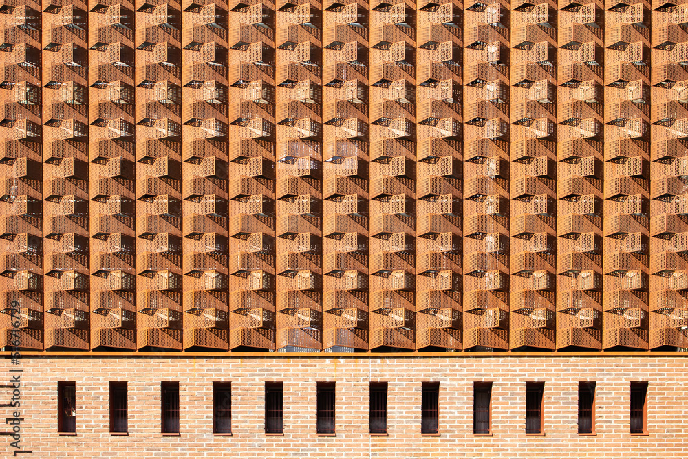 Rusty Metal and Brick Wall Architectural Design. Brick wall base and ...