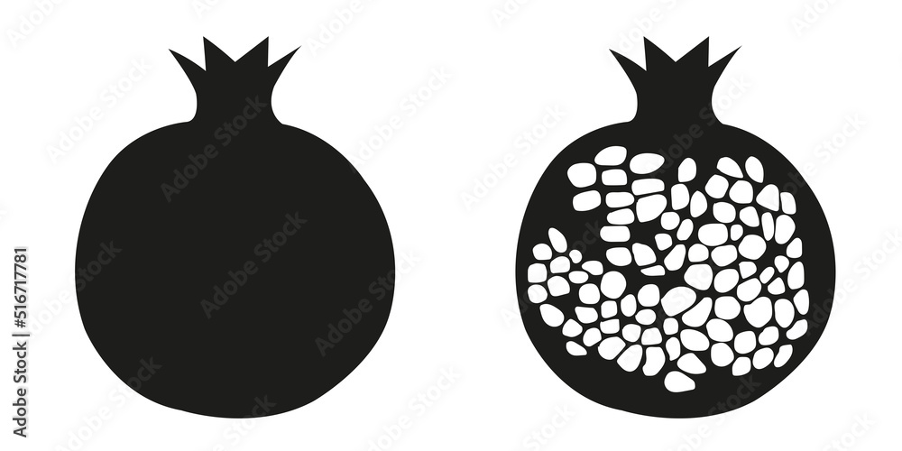 Vector Set of pomegranates - a black silhouette of fruit and a section ...