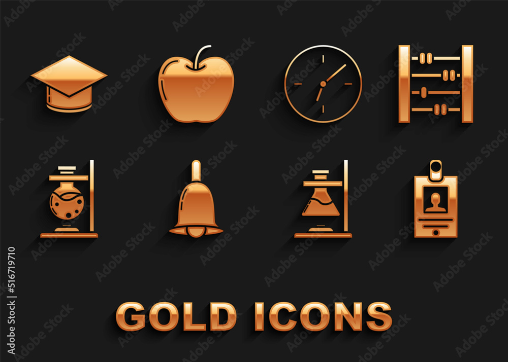 Set Ringing bell, Abacus, Identification badge, Glass test tube flask ...