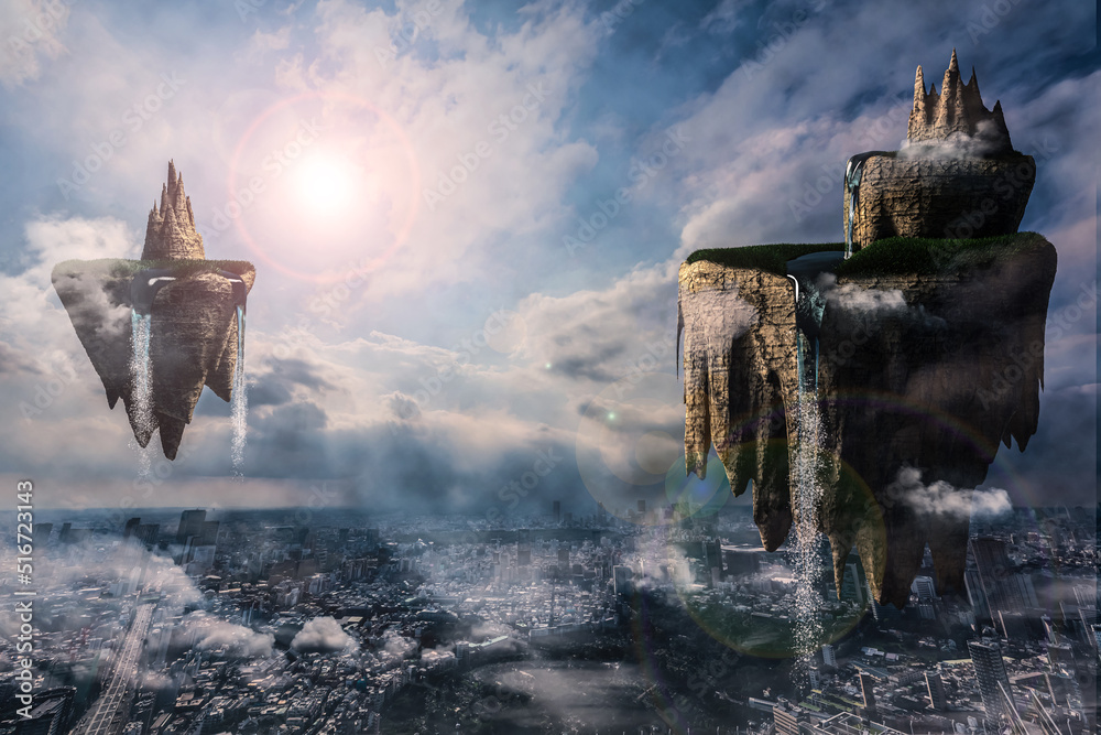 宙に浮く大陸 Continent floating in the air Stock Illustration | Adobe Stock