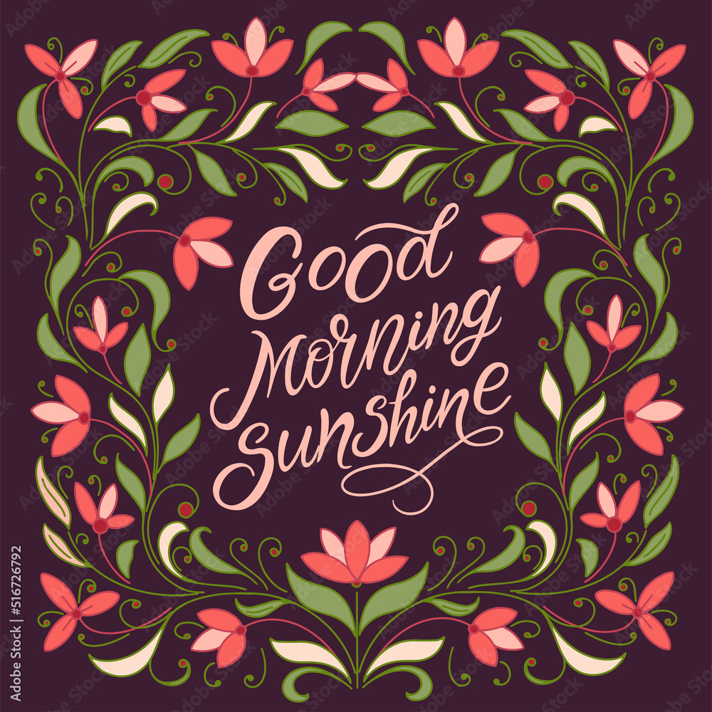 Good morning sunshine text. Handwritten calligraphy text for ...