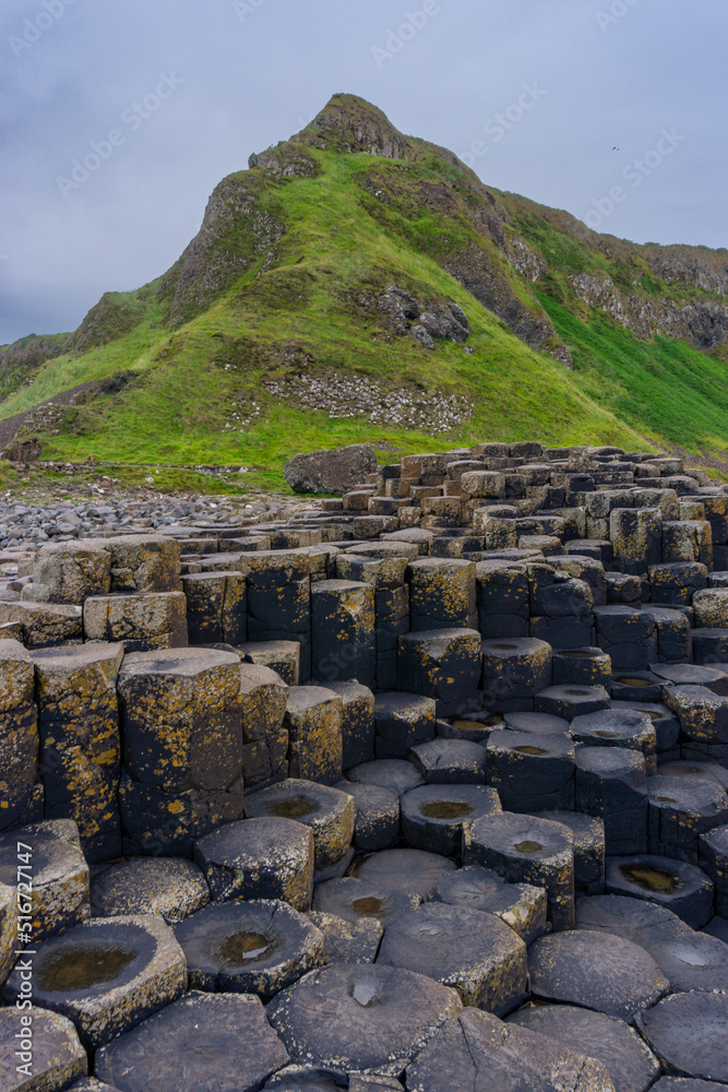 vertical view of the many volcanic basalt columns of the Giant's ...