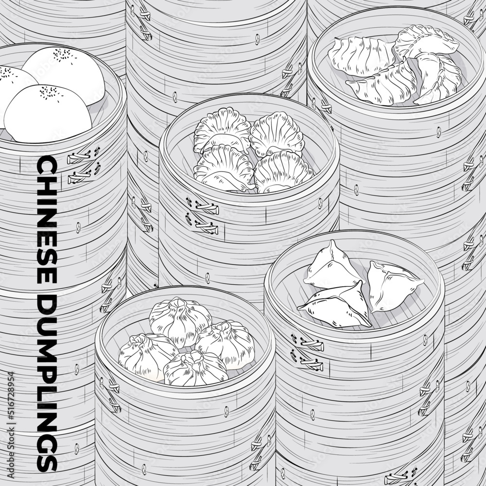 Chinese dumplings. Menu design template. Vector illustration. Chinese ...