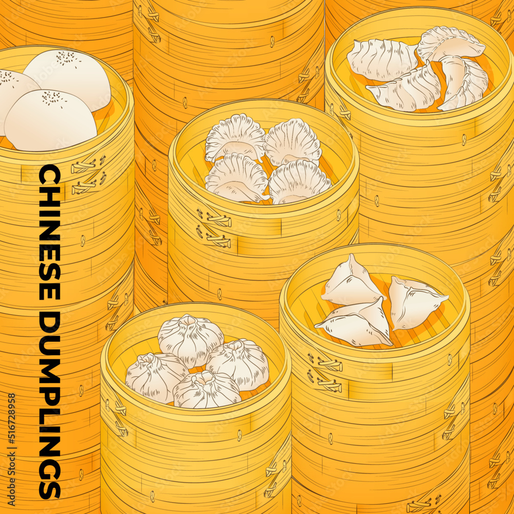 Chinese dumplings. Menu design template. Vector illustration. Chinese ...