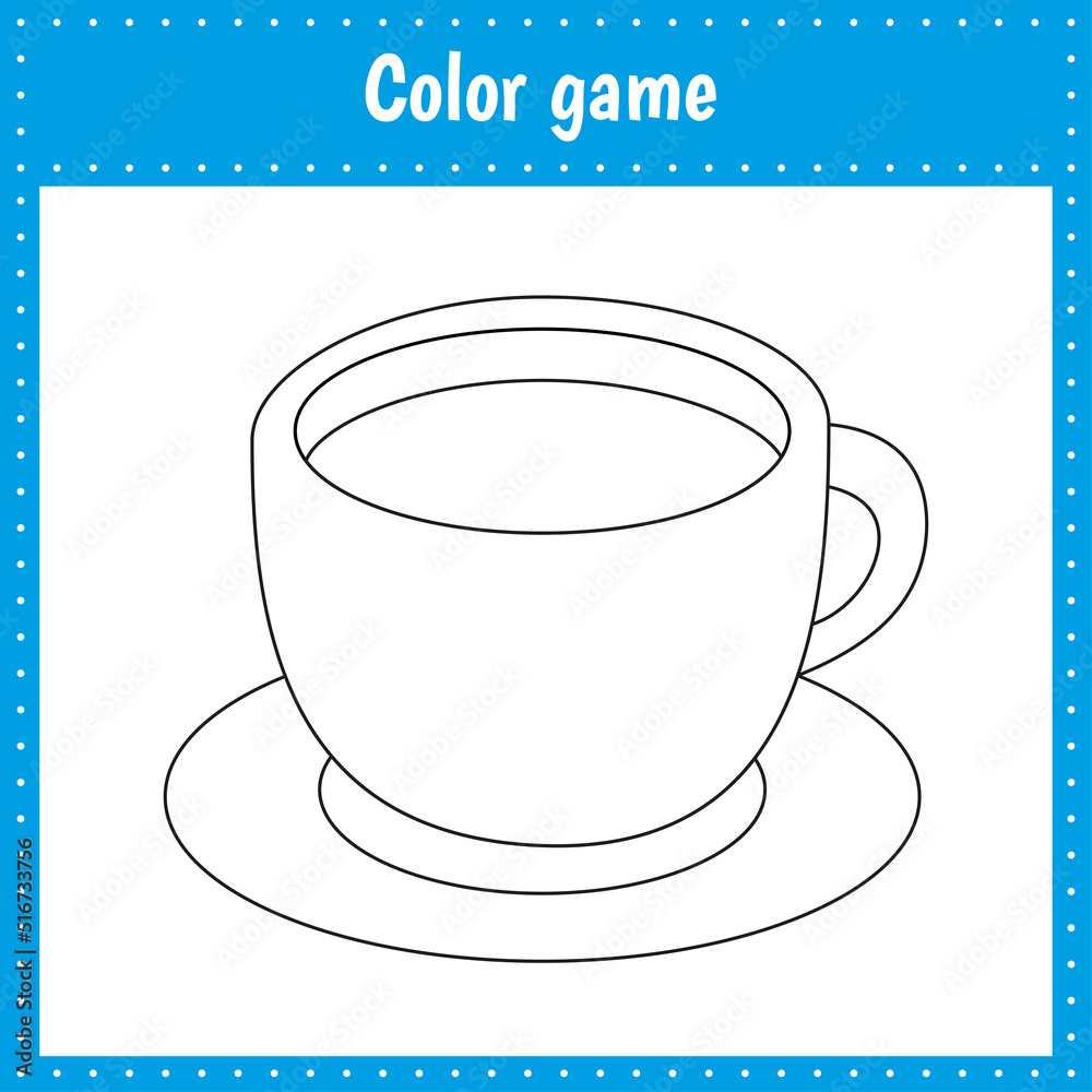 Coloring page of a cup for kids education and activity. Vector black ...