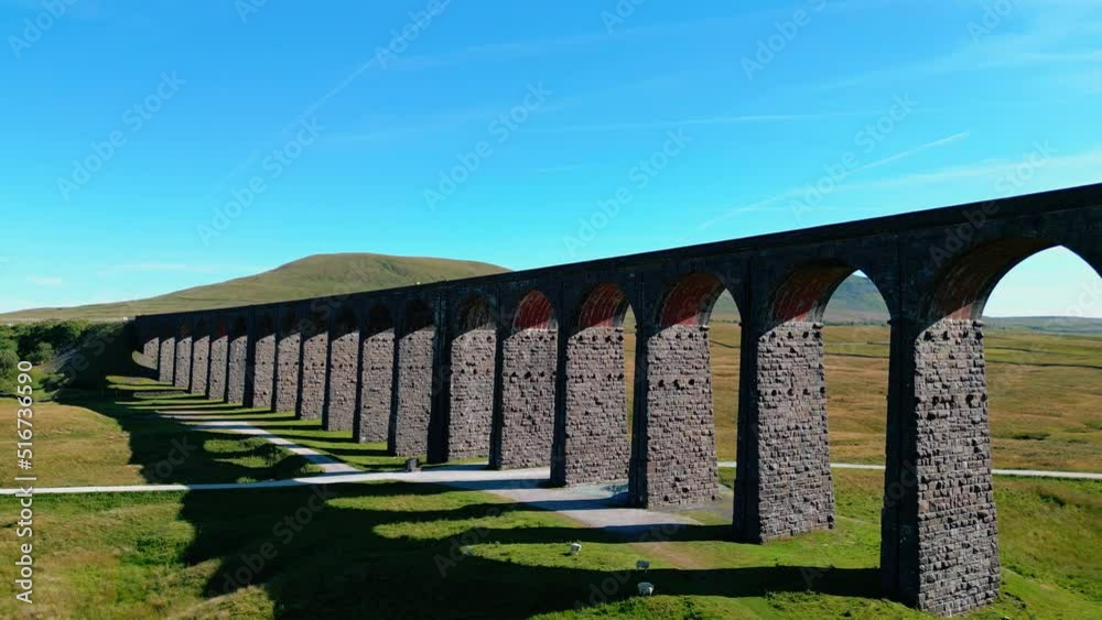 Drone view of the Ribblehead Viaduct, the longest and the third tallest ...