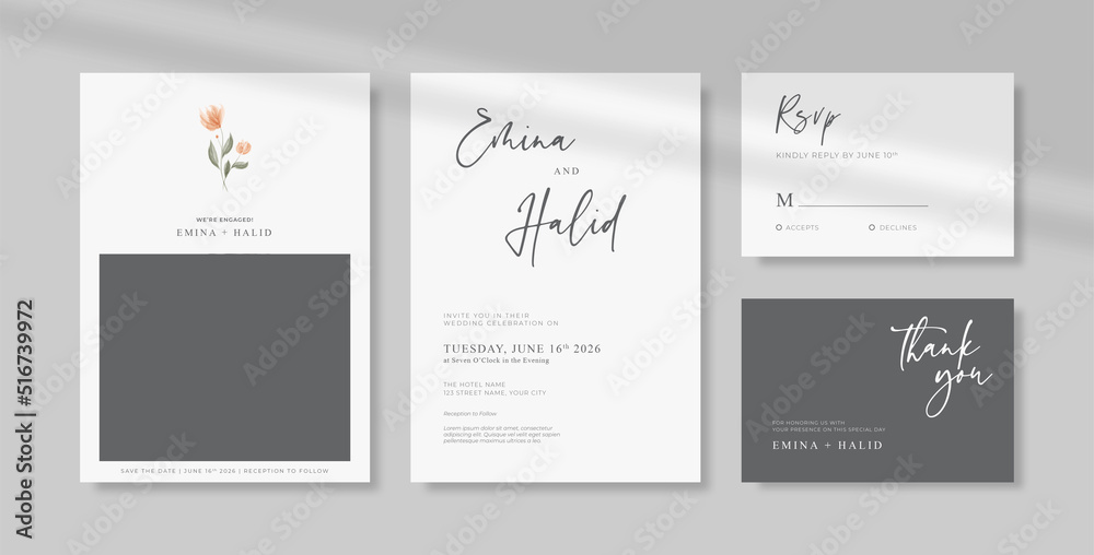Simple and elegant wedding card template Stock Vector | Adobe Stock