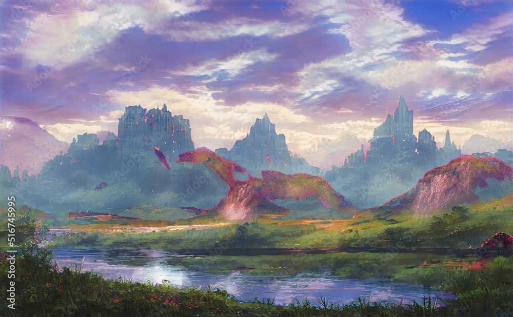 fantasy background, beautiful acrylic painting, stylized painting ...