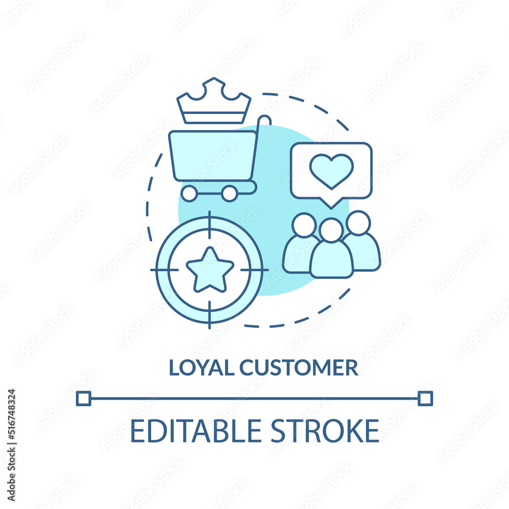 Loyal customers turquoise concept icon. Users experience. Type of ...