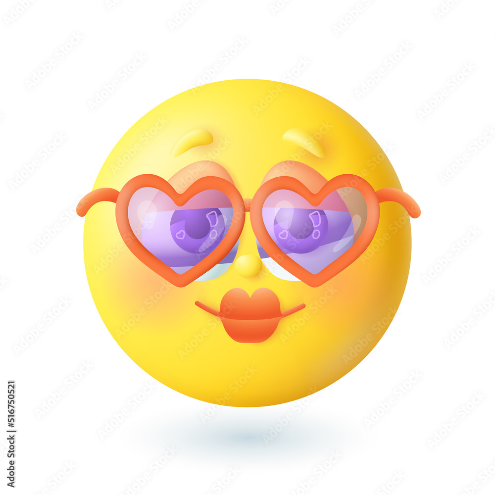 3d Cartoon Style Emoticon In Heart Shaped Sunglasses Icon Cute Female Emoticon With Big Red